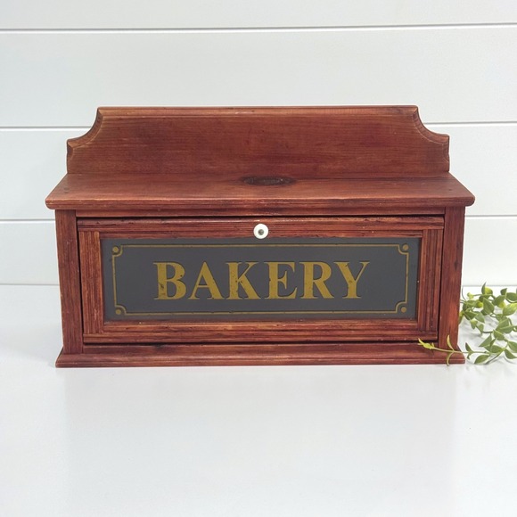 Quane Design | Kitchen | Vintage Wood Bread Box Bakery Glass Front ...